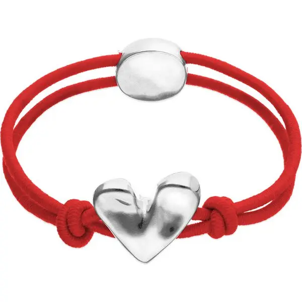 UNODE50 Sterling Silver Plated Elastic Cord Bracelet With Heart Charm - Red