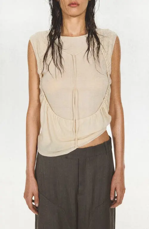 Mango Overlay Top With Gathered Detail