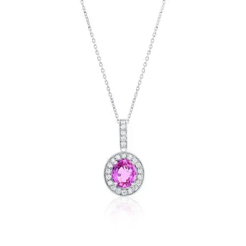 SOUZANA BY SUZY LEVIAN 14k White Gold Oval Sapphire And White Diamond Pendant Necklace - Pink