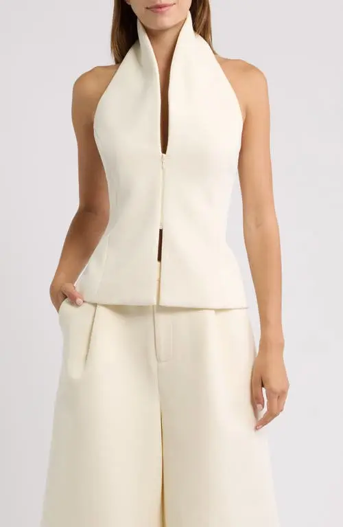 Oddmuse Front Zip Halter Top - Ecru