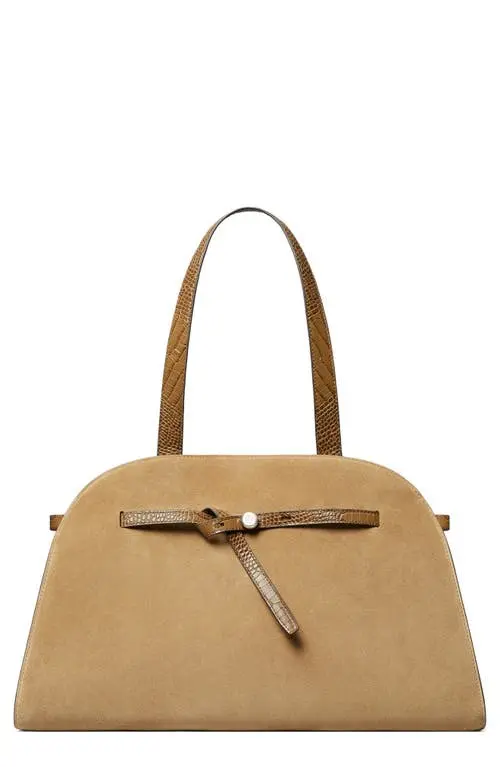 Tory Burch Romy Large Suede Leather Bauletto - Stone