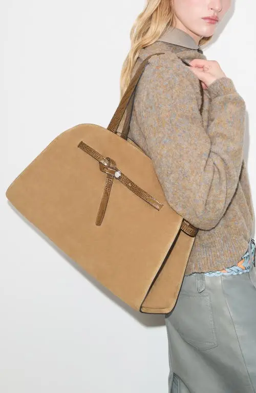 Tory Burch Romy Large Suede Leather Bauletto - Stone