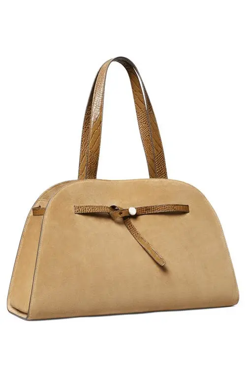Tory Burch Romy Large Suede Leather Bauletto - Stone