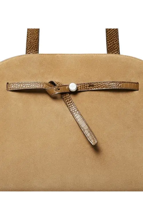 Tory Burch Romy Large Suede Leather Bauletto - Stone