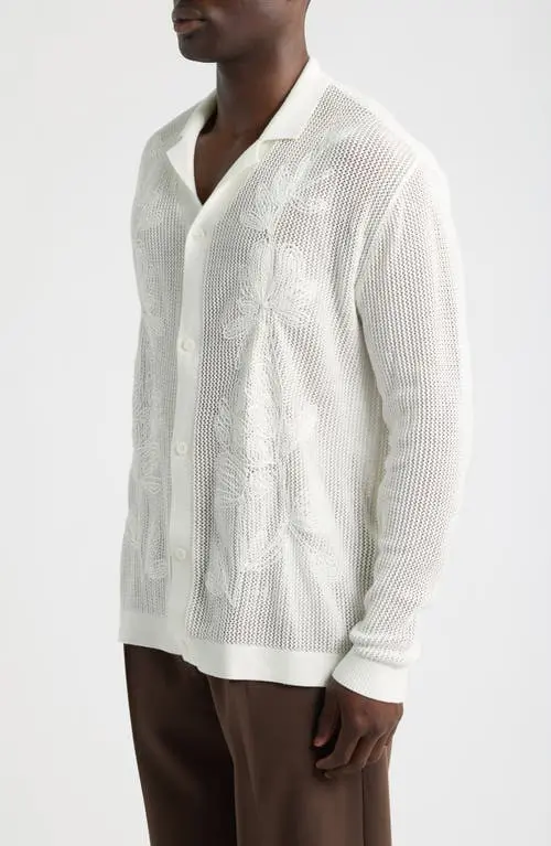CHE Feriando Long Sleeve Floral Cotton Knit Camp Shirt