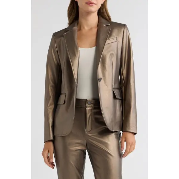 Anne Klein Metallic Faux Leather One-button Blazer
