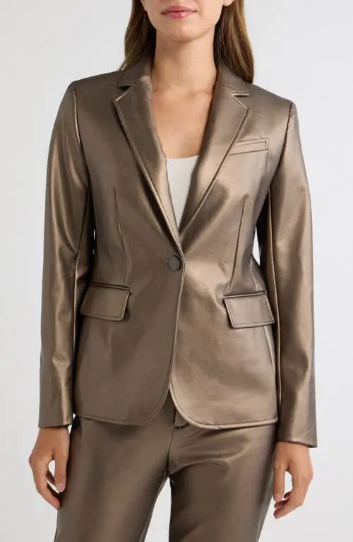 Anne Klein Metallic Faux Leather One-button Blazer