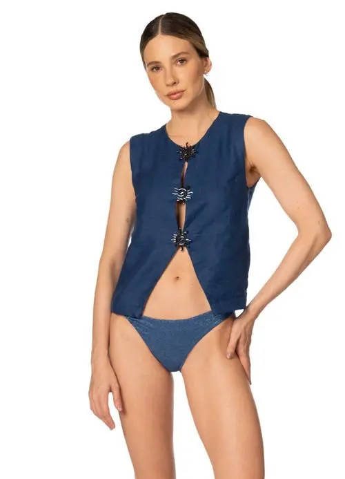 KIBYS Sacred Sun Dafne Metallic Sun Vest In Linen
