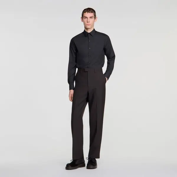 Sandro Virgin Wool Straight-fit Suit Trousers - Chocolate