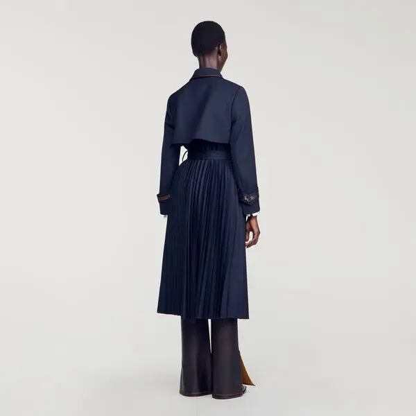 Sandro Trench With Pleated Leather Collar