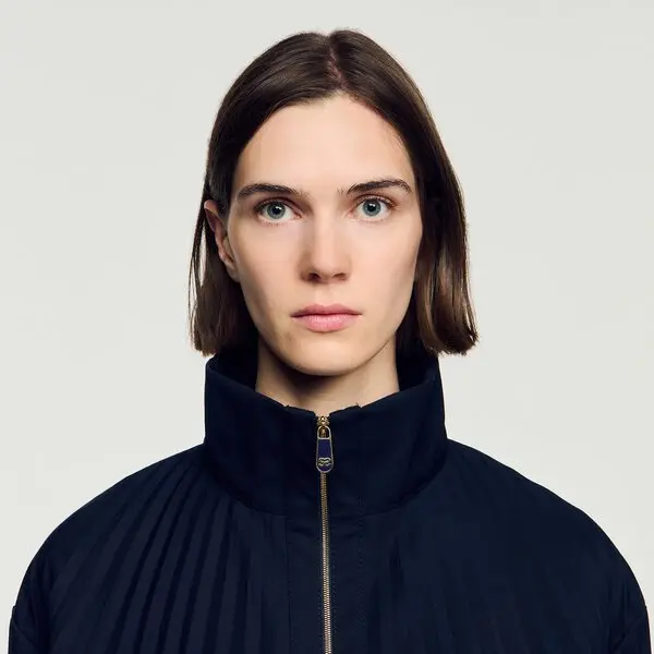 Sandro Pleated Zip-up Jacket - Navy Blue