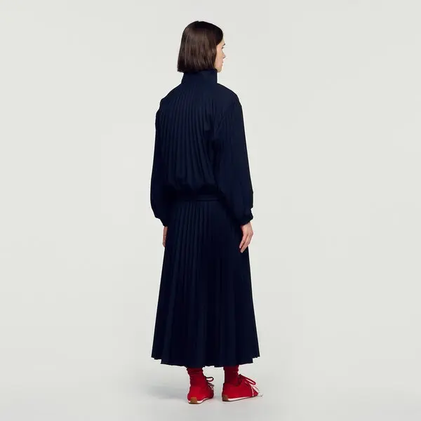 Sandro Pleated Zip-up Jacket - Navy Blue