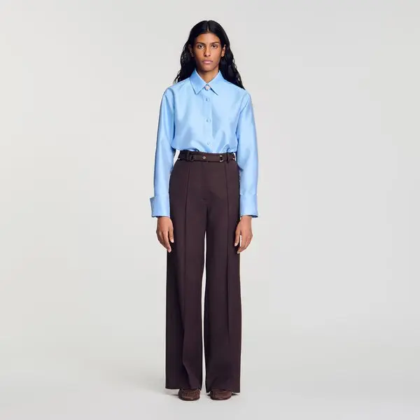 Sandro Straight-leg Wool Trousers With Branded Metal Ring Belt
