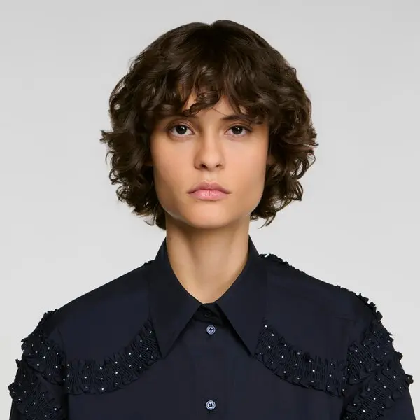 Sandro Gathered Rhinestone Cotton Shirt
