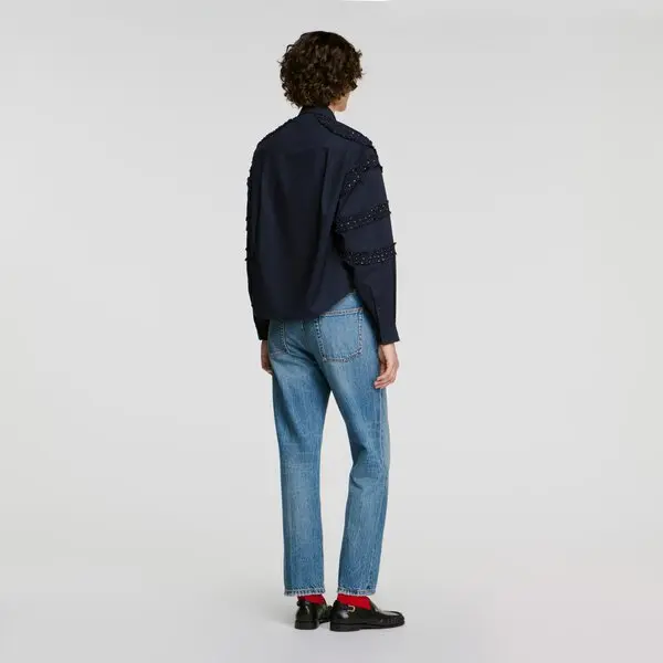 Sandro Gathered Rhinestone Cotton Shirt