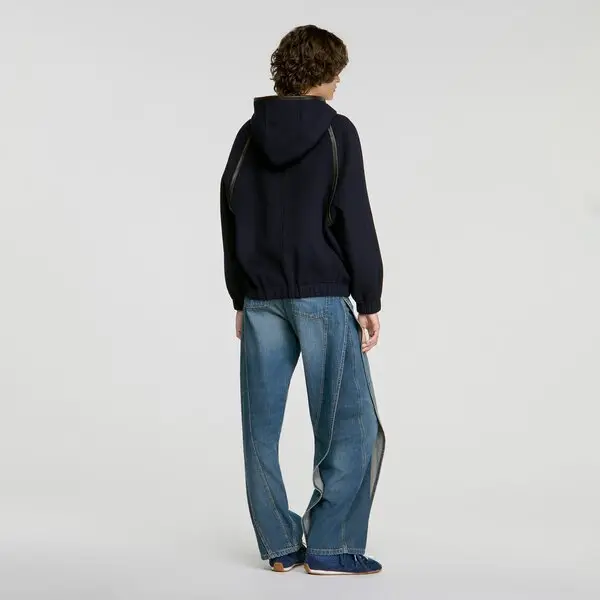 Sandro Hooded Wool And Leather Coat