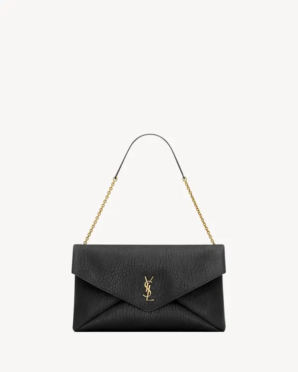 Saint Laurent Cassandre Large Pouch On Chain In Lambskin