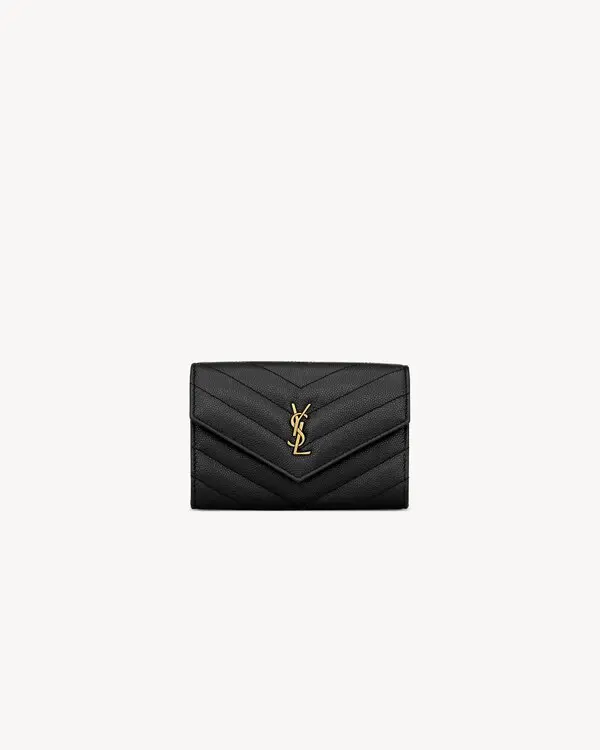Saint Laurent Cassandre Matelassé Small Envelope Wallet In Grain De Poudre Leather
