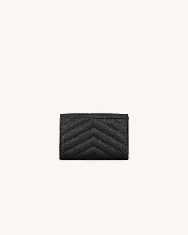 Saint Laurent Cassandre Matelassé Small Envelope Wallet In Grain De Poudre Leather