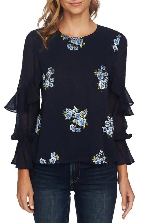 CECE DUPRAZ Embroidered Ruffle Top