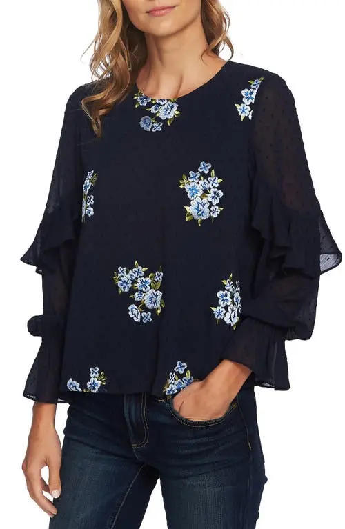 CECE DUPRAZ Embroidered Ruffle Top