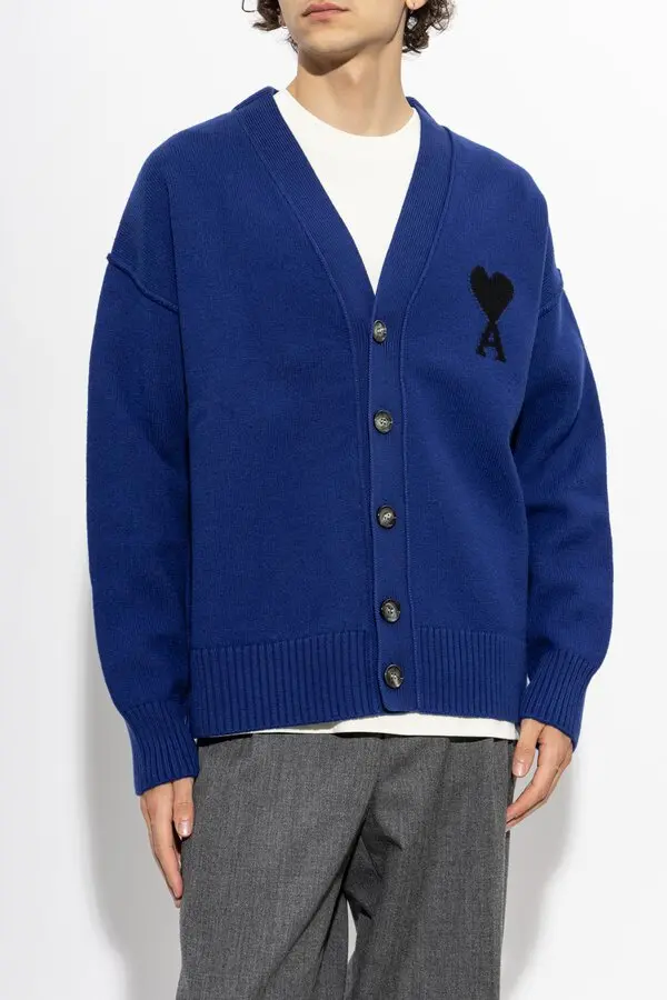 AMI Paris Wool Cardigan With Logo