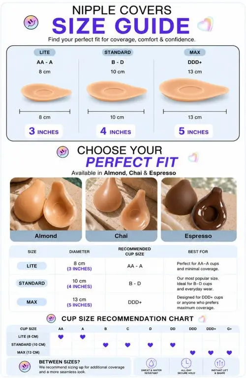 LECHERY® Edgestick Push Up Adhesive-free Center Reusable Silicone Nipple Covers - Chai