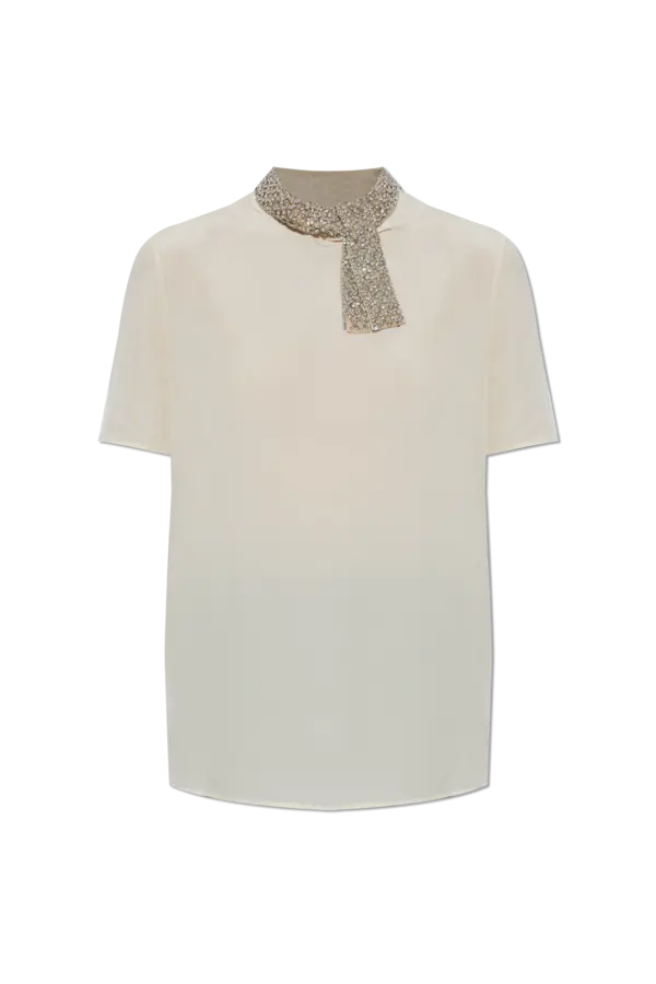 Valentino Garavani Silk Top With Shimmering Embellishments - Cream