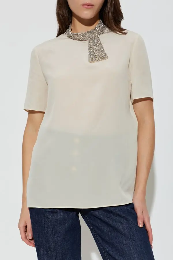 Valentino Garavani Silk Top With Embellished Collar