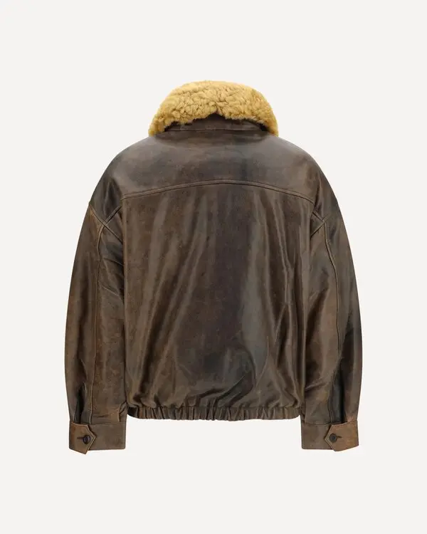 R13 Leather Bomber Jacket With Fur Collar