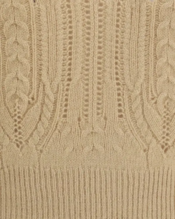 Ermanno Scervino Long Sleeve Cable Knit And Openwork Cashmere Sweater - Beige