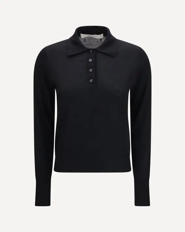 GOLDEN GOOSE Merino Wool Long Sleeve Polo Shirt - Black
