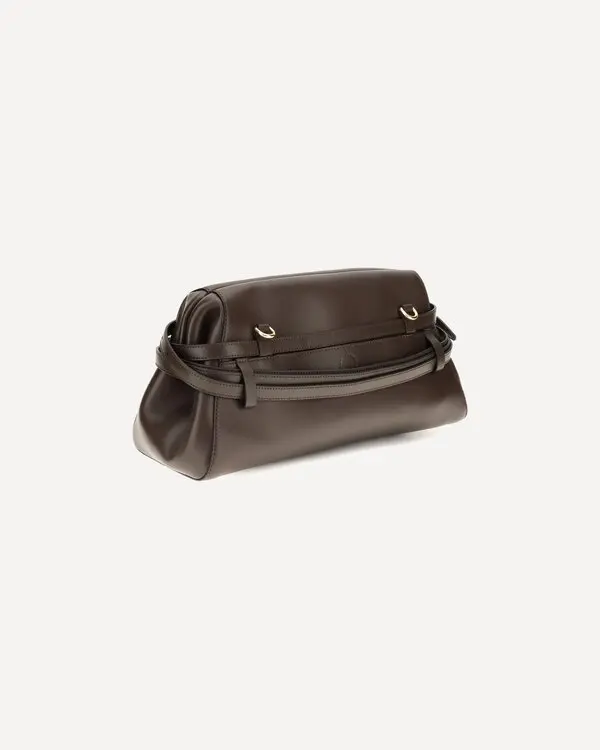 Moschino Leather Clutch With Buckle Detail And Embossed Logo - Brown