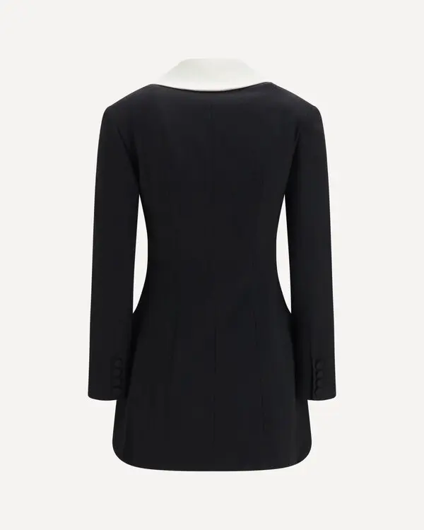 SELF-PORTRAIT Long Double-breasted Blazer With Contrast Neckline