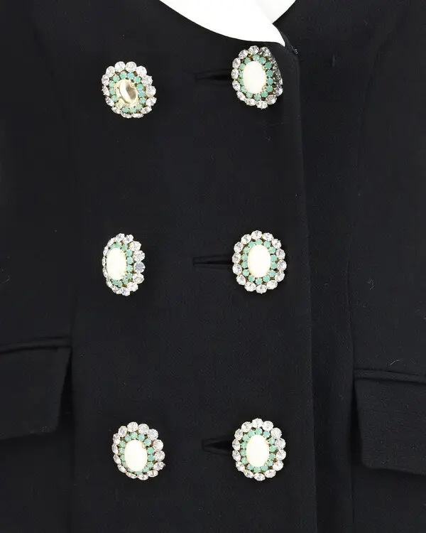 SELF-PORTRAIT Long Double-breasted Blazer With Contrast Neckline