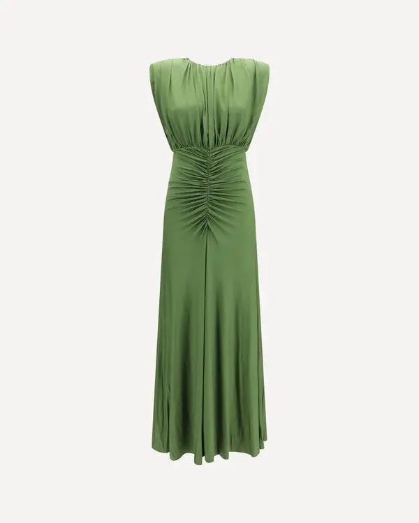 SELF-PORTRAIT Jersey Gathered Maxi Dress - Green