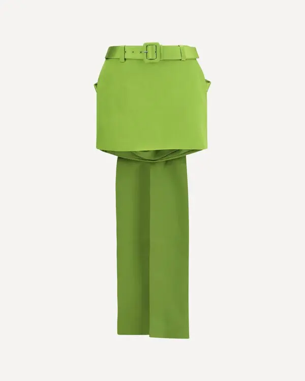 SELF-PORTRAIT Satin Bow Mini Skirt - Green