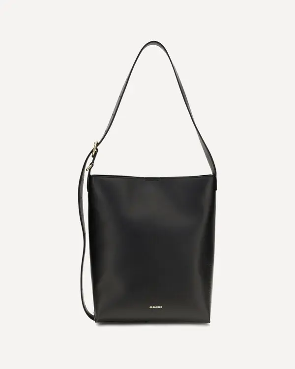 JIL SANDER Cannolo Leather Shoulder Bag - Black