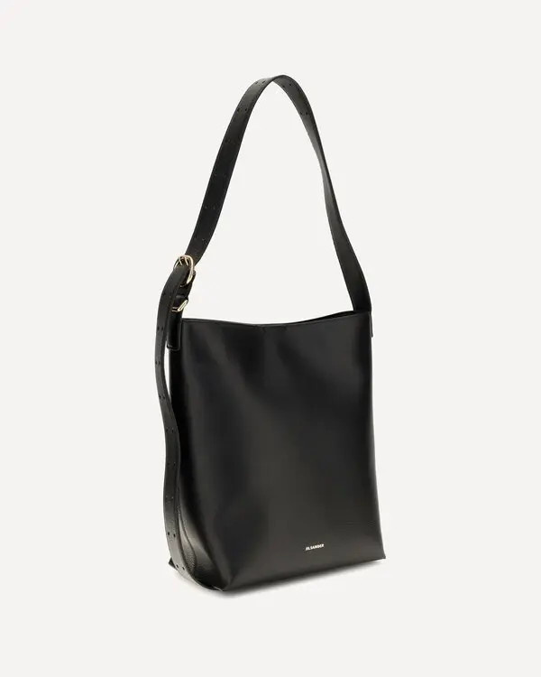 JIL SANDER Cannolo Leather Shoulder Bag - Black