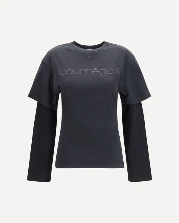 COURREGES Logo Print Double Sleeves T-shirt Feale