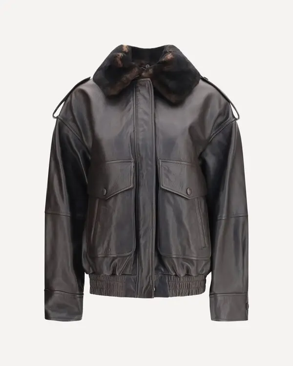 Loulou De Saison Russo Leather Bomber With Shearling Collar