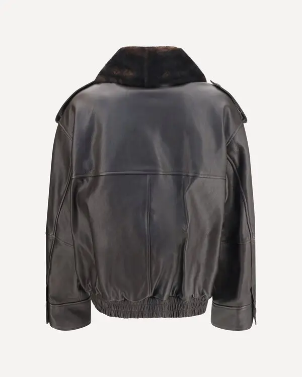 Loulou De Saison Russo Leather Bomber With Shearling Collar