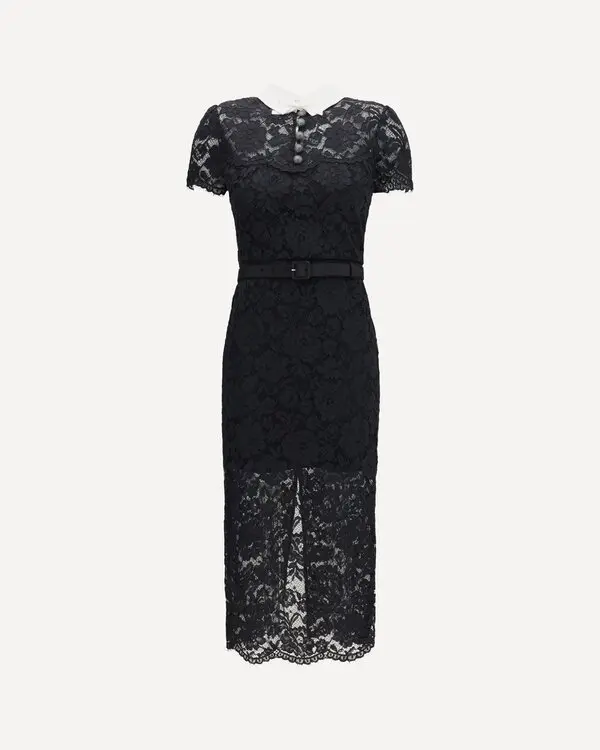 SELF-PORTRAIT Lace Contrast Collar Midi Dress
