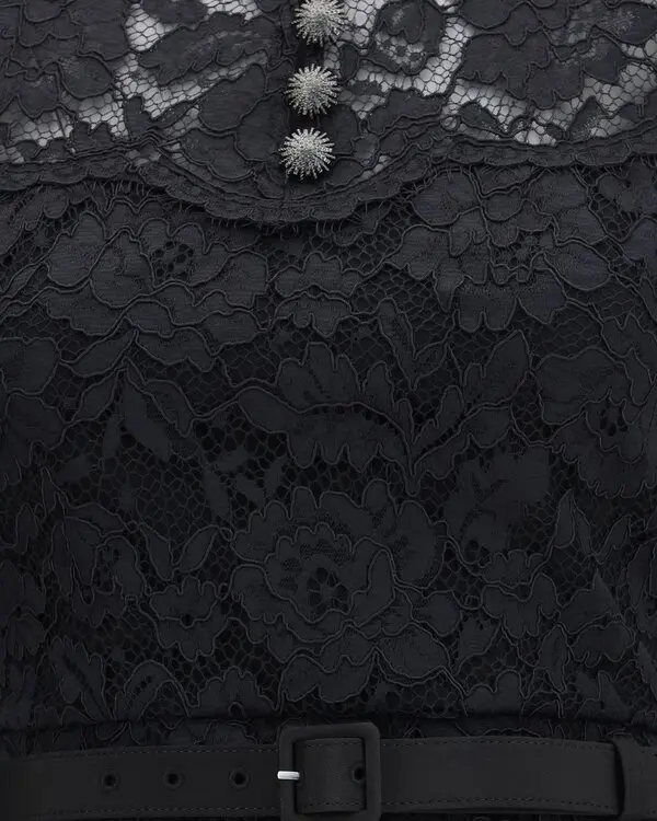 SELF-PORTRAIT Lace Contrast Collar Midi Dress