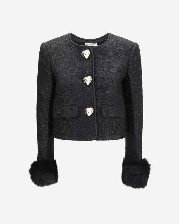 SELF-PORTRAIT Metallic Bouclé Jacket With Faux Fur Cuffs