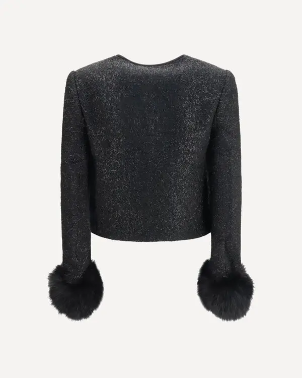 SELF-PORTRAIT Metallic Bouclé Jacket With Faux Fur Cuffs