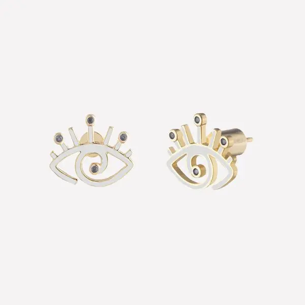 BONHEUR. Isis Evil Eye Stud Earrings - Orange