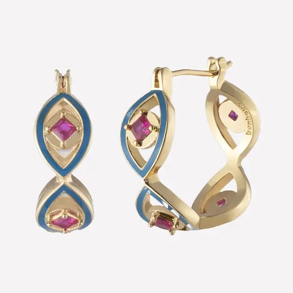 BONHEUR. Shiva Enamel Hoop Earrings - Blue