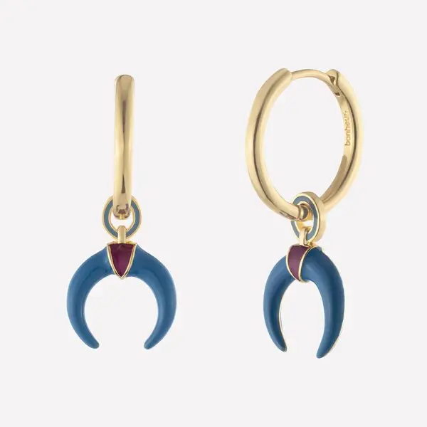 BONHEUR. Gaia Enameled Hoop Earrings With Detachable Crescent Charms - Blue