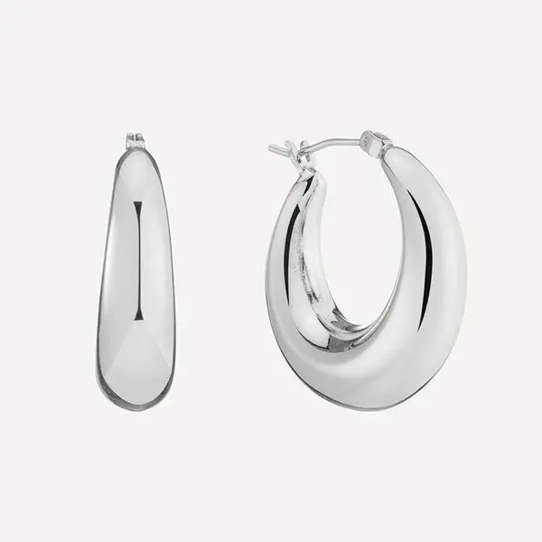 BONHEUR. Large Puffy Hoops - Rhodium Plated